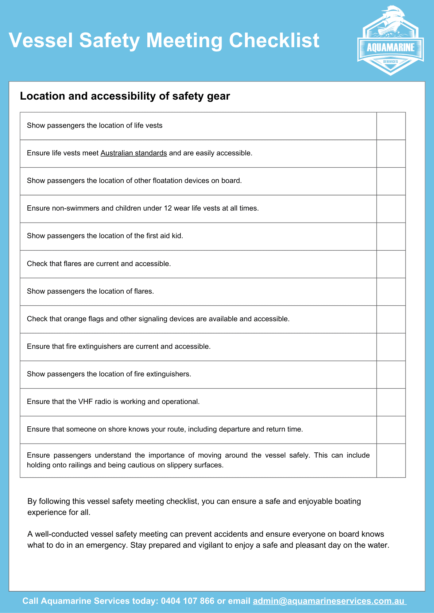 Vessel Safety Meeting Checklist | Tips & Advice
